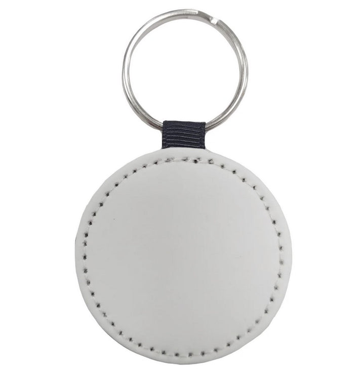 Plain White/BLACK PU Keyring - Round – paintnprintuk